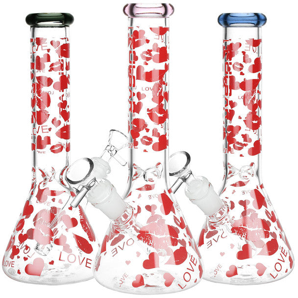 Pulsar Glass - 10" 14mm Hearts & Kisses Beaker Bong - Colors Available – Hi-Times