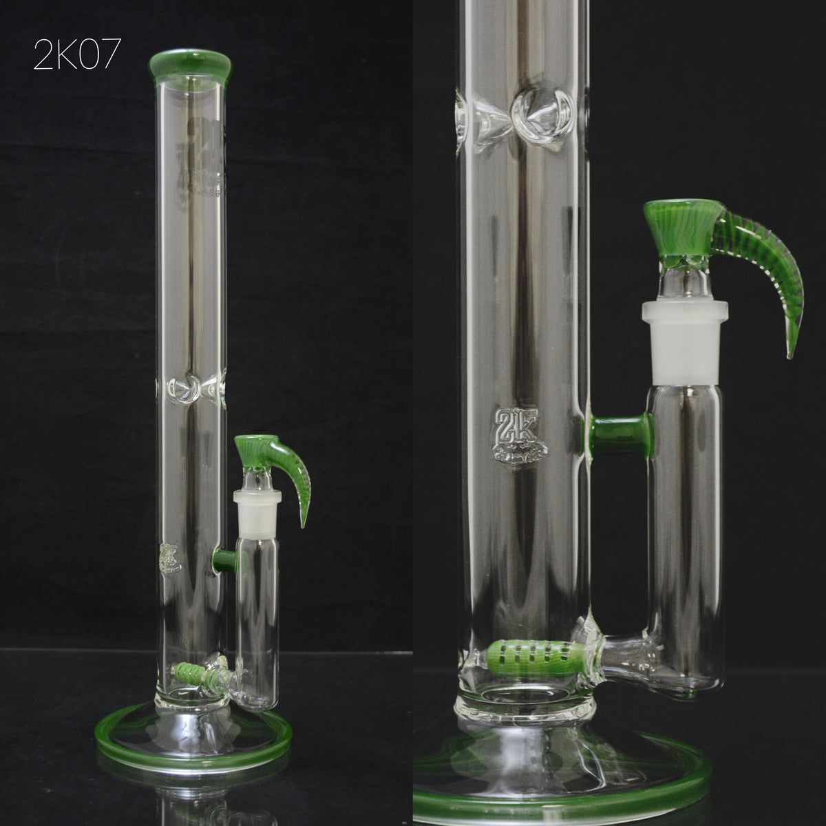 2K Glass - 17" Accented Single Stemline Bong w/ Matching Horn Bowl - C ...